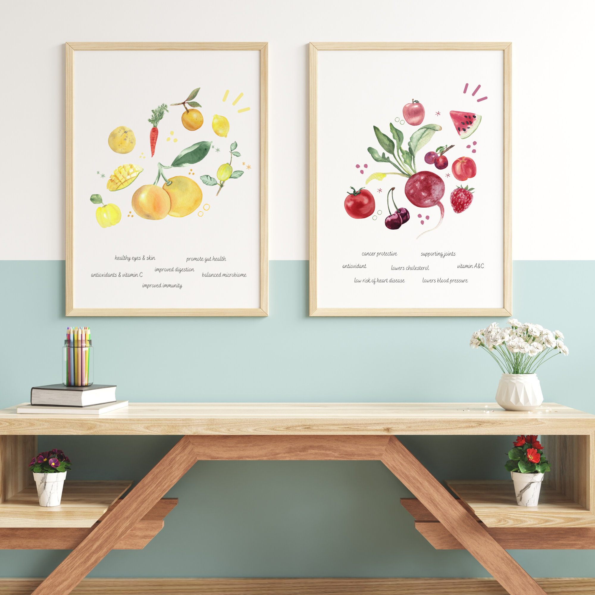 Nutrition Poster Set: Watercolor Fruits & Vegetables (digital Download ...