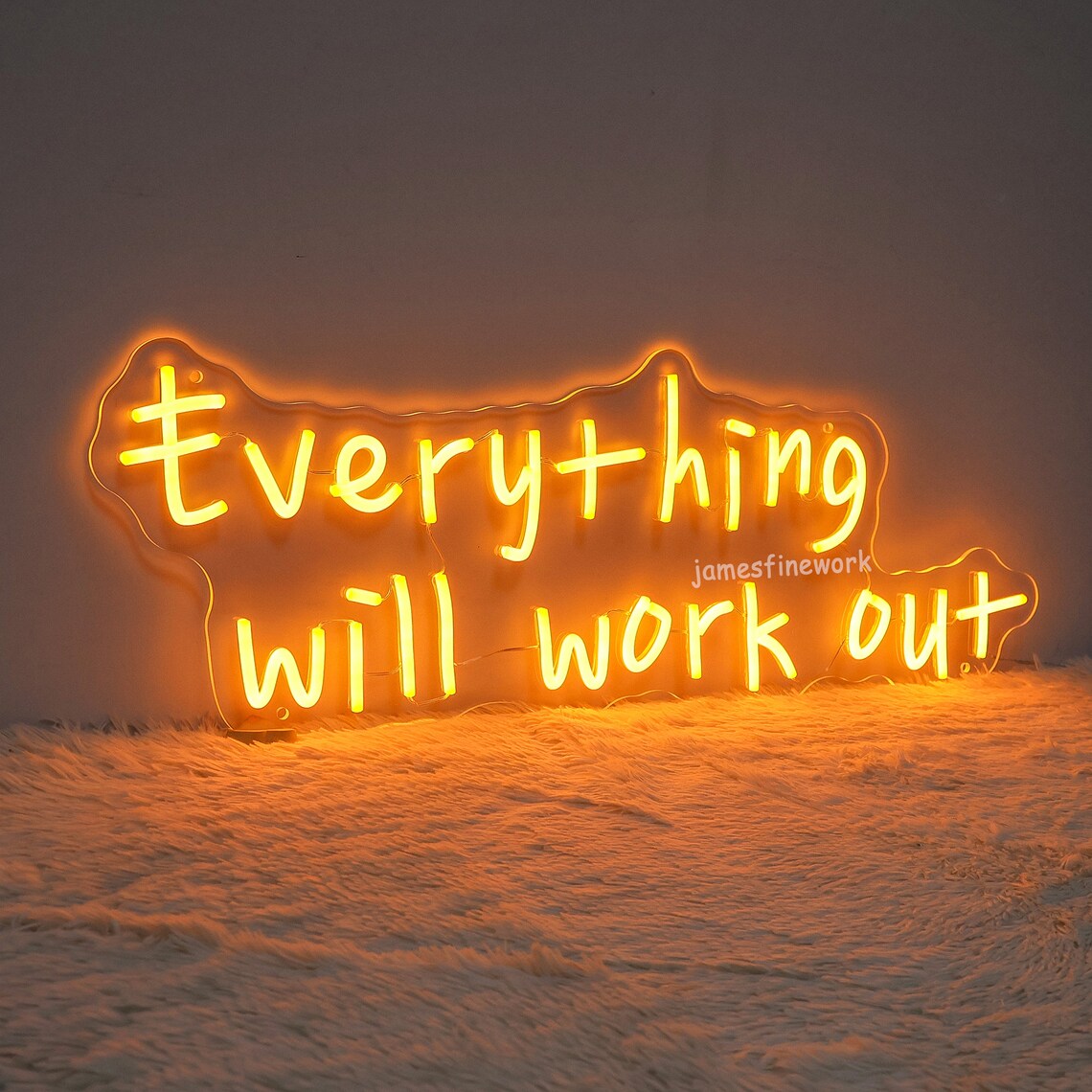 Everything Will Work Out Neon Sign, Motivational Wall Art, Positive ...