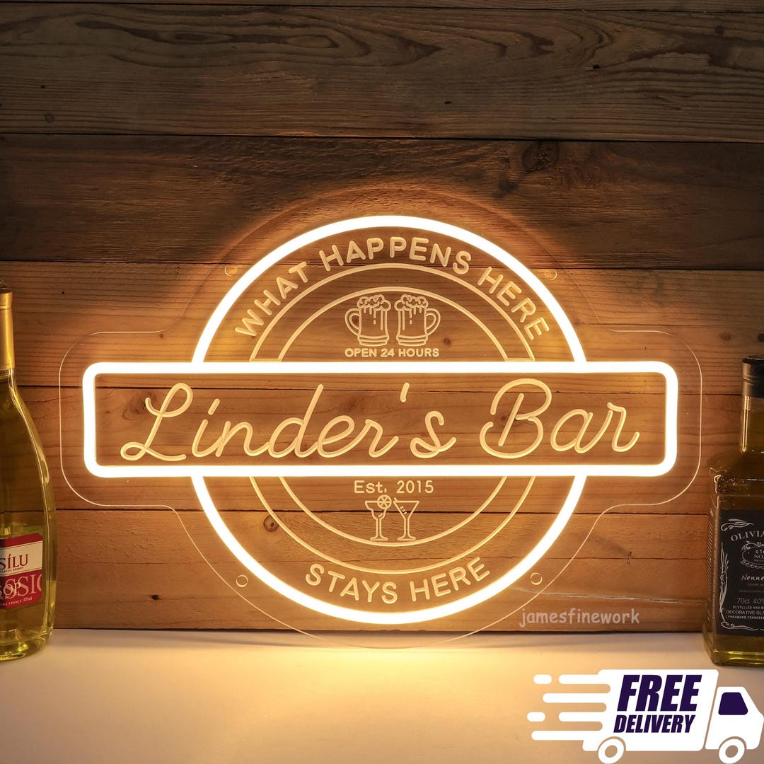 Custom Bar Led Wall Sign Neon, Personalised Home Bar Party Decor, Beer ...