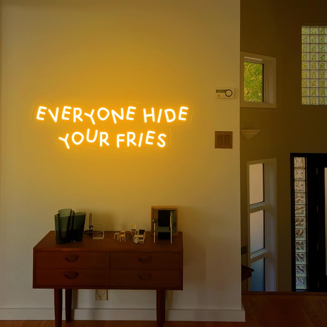 Everyone Hide Your Fries Neon Sign, Funny Beach Decor, Ocean Wall Art ...
