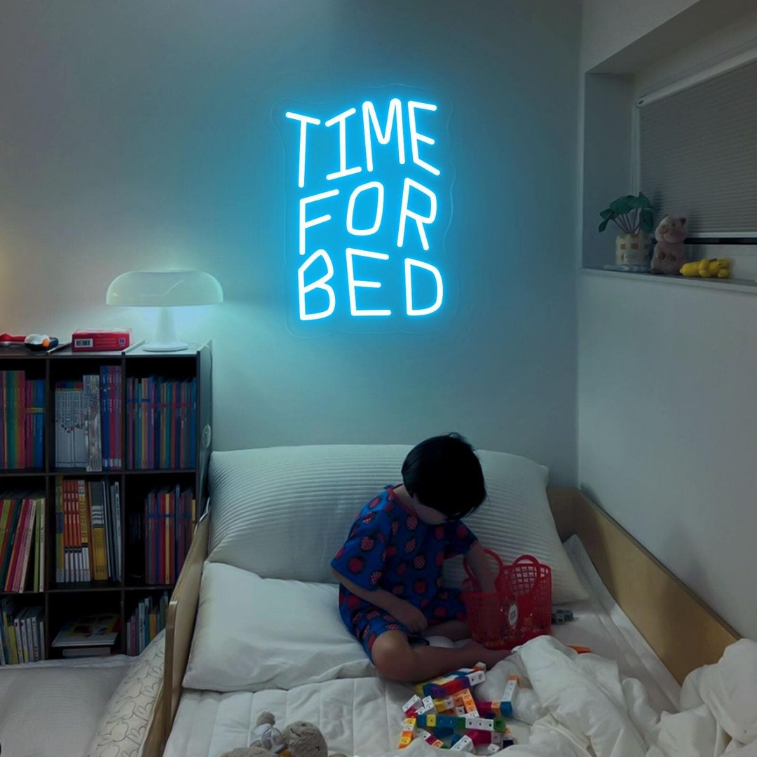 Time for Bed Neon Sign, Funny Bed Time Wall Decor, Trendy Bedroom Wall ...