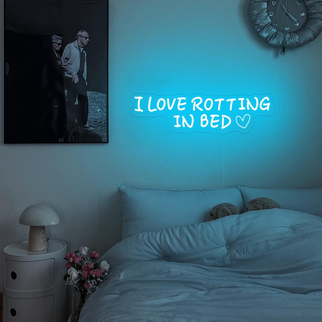 I Love Rotting in Bed Neon Sign, Heart Illustration Neon Light, Modern ...