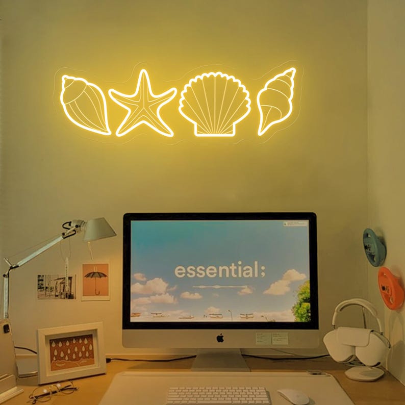 Seashell Neon Sign, Seashell Led Light, Clams Shell Wall Decor, Summer ...