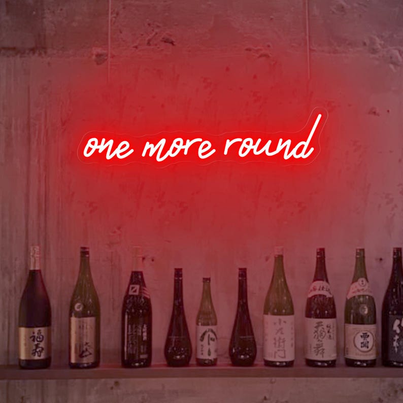 One More Round Neon Sign, Cocktail Neon Sign, Kitchen Dining Room Decor ...