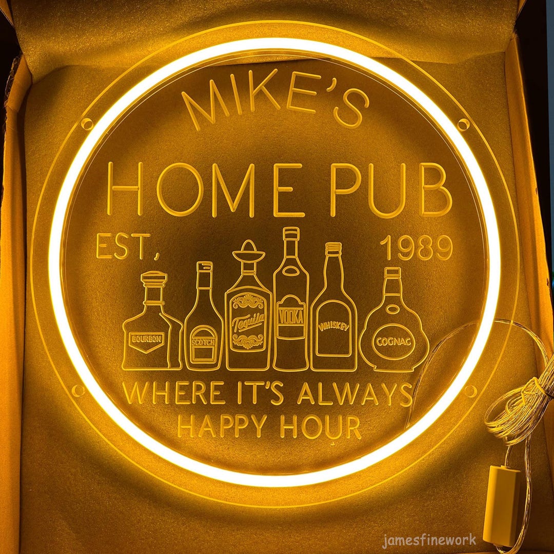 Personalized Home Pub Neon Sign, Open Bar Neon Light, Whiskey Cocktail ...