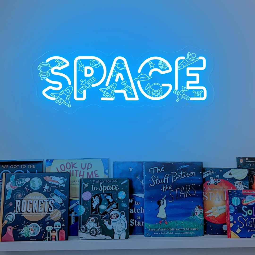 Custom Space Name Neon Sign, Rocket Wall LED Sign, Space Theme Decor ...