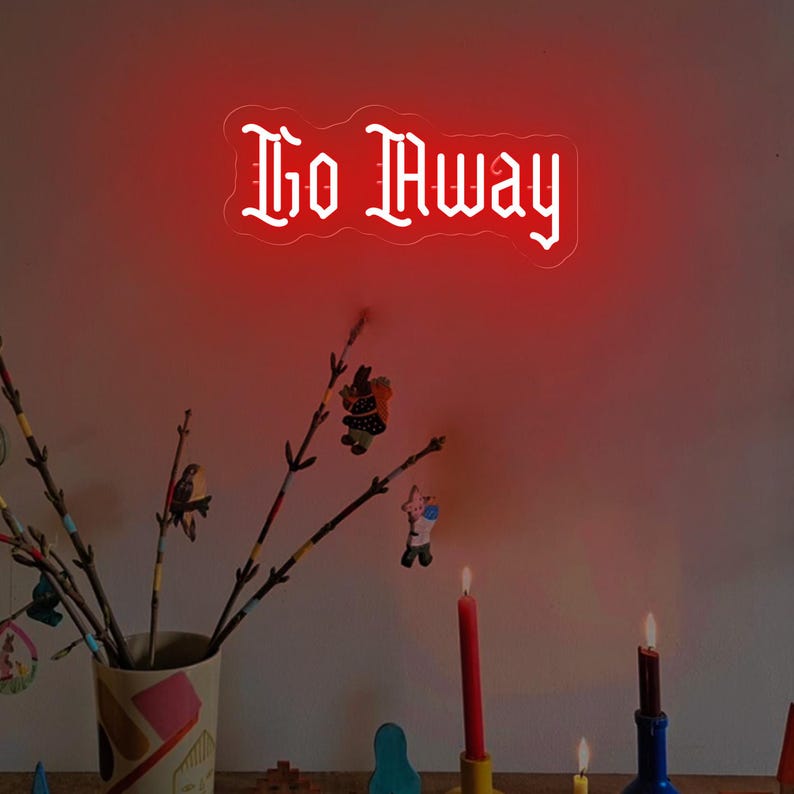 Go Away Neon Sign, Funny Welcome Neon Light, Goth Wall Art, Dark Home ...