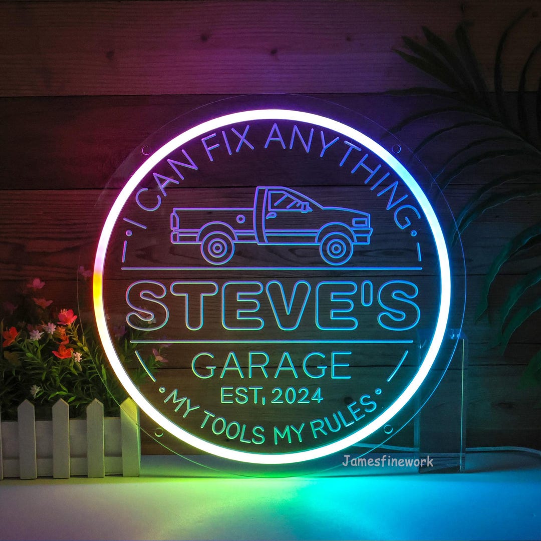 Custom RGB Garage Neon Sign, Custom Rainbow Workshop Neon , Man Cave ...