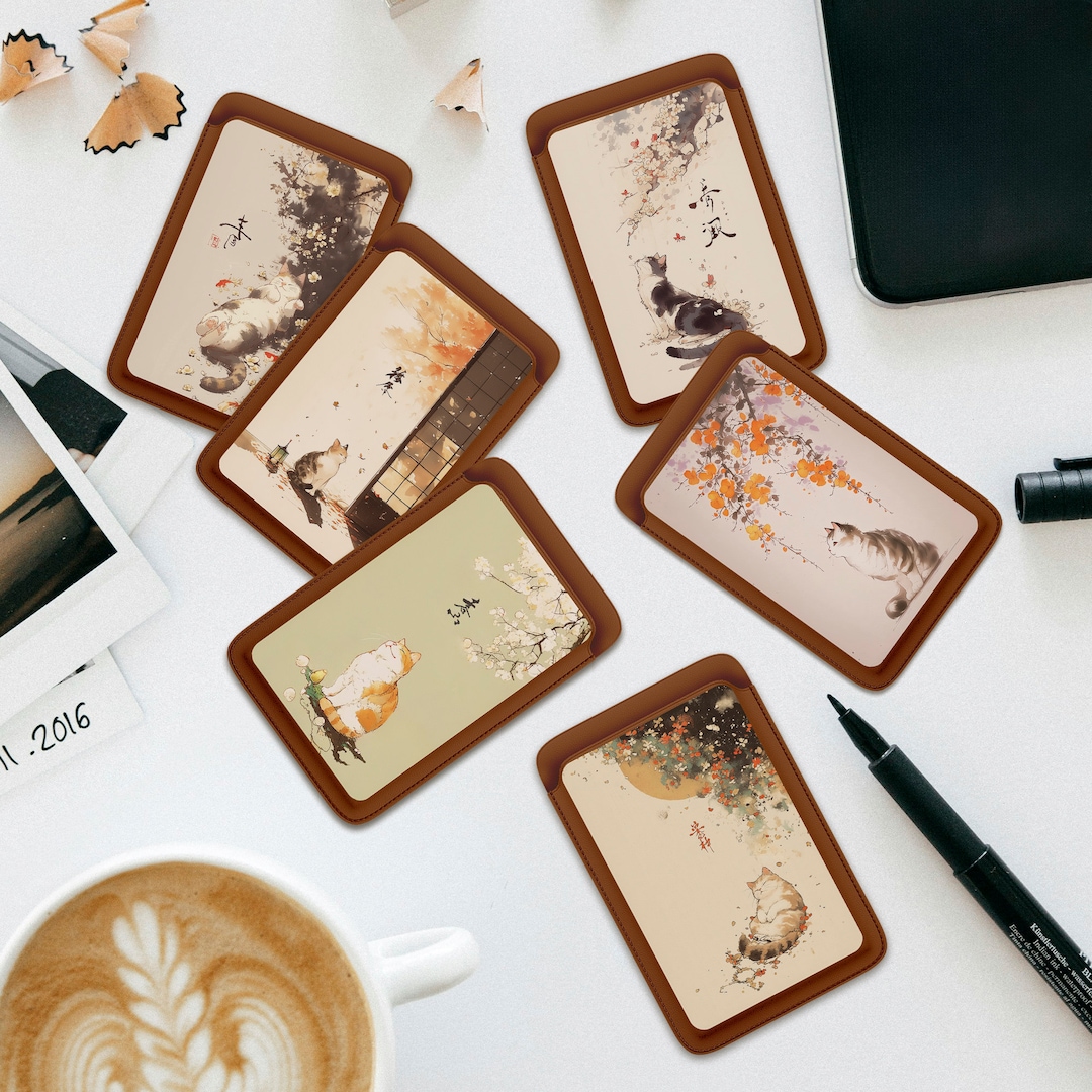 Japanese Cat Magsafe Wallet, Leather Magnetic Cute Kitty Card Case ...