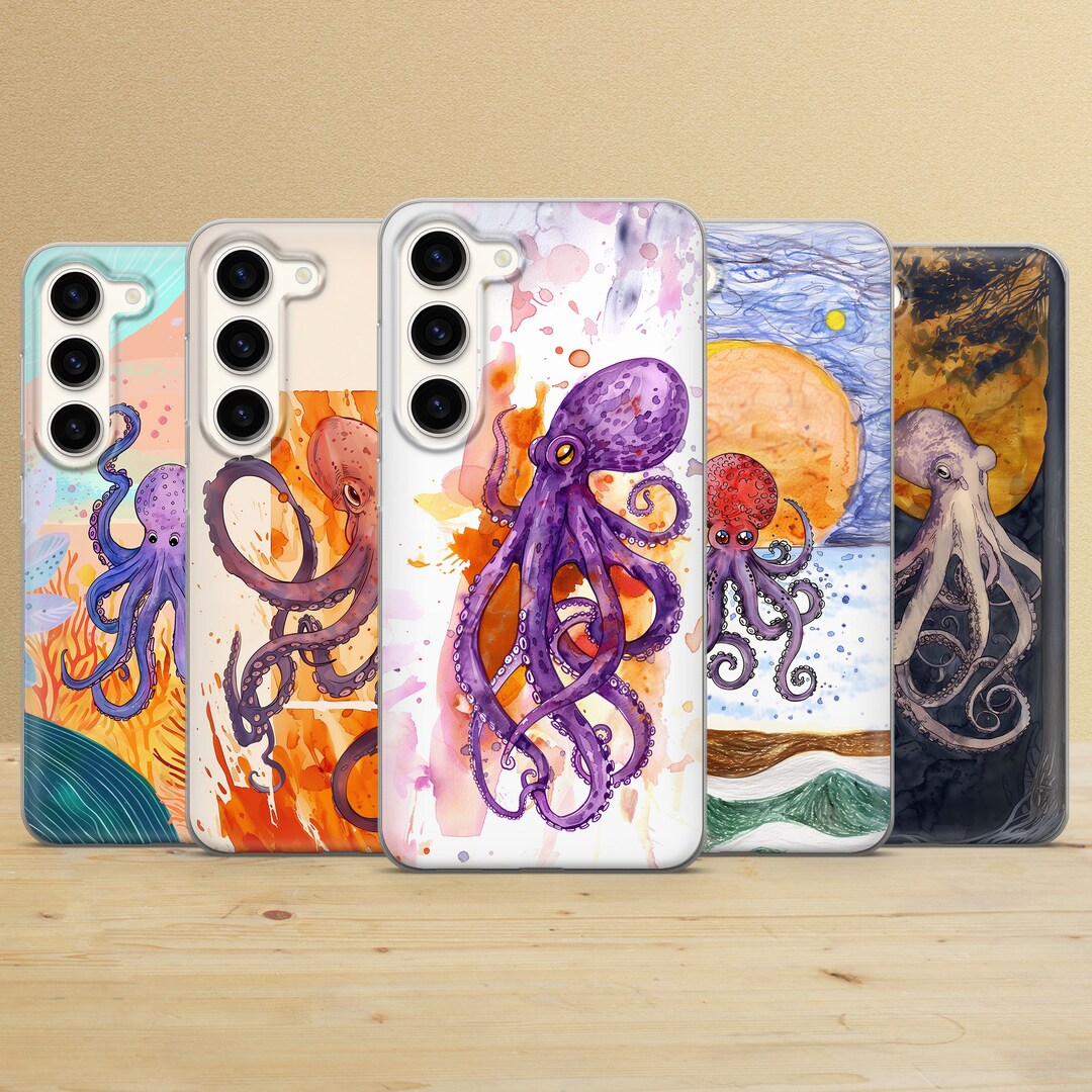 Octopus Phone Case Watercolor Cover for Samsung S26 Ultra, iPhone 16 ...