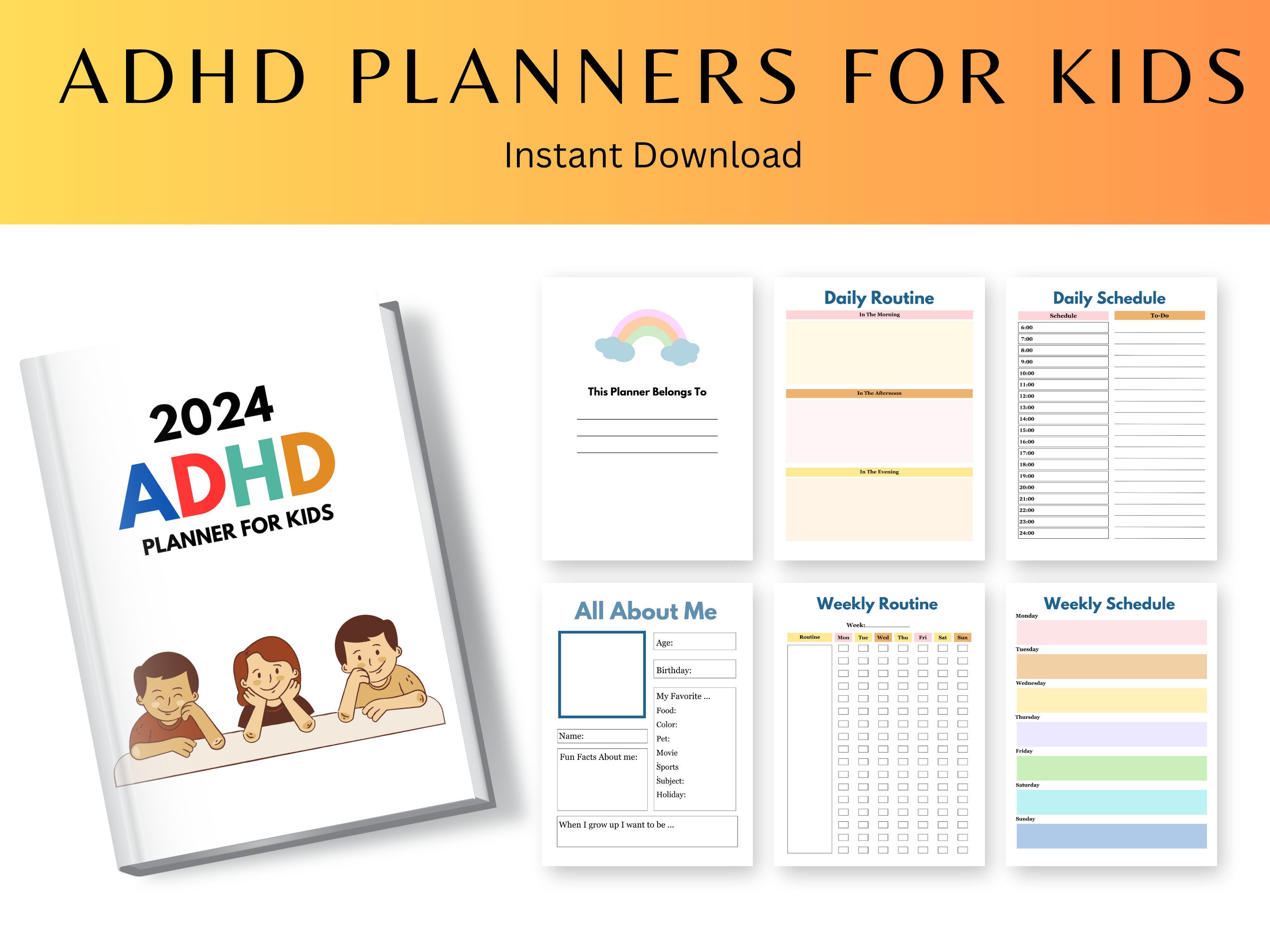 2024 PLR ADHD Planner for Kids Digital Planner ADHD for Kids 2024 ...