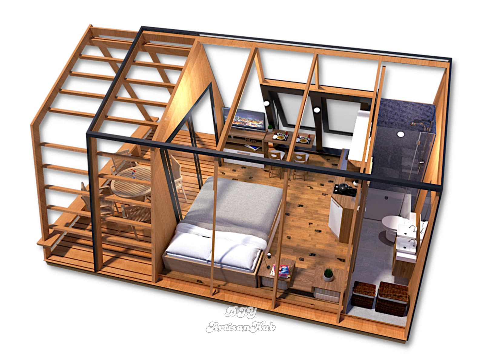 14x20 Modern Cabin Plans - Cabin Floor Plans - Small 280SF Modern Tiny ...