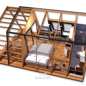 14x20 Modern Cabin Plans - Cabin Floor Plans - Small 280SF Modern Tiny ...