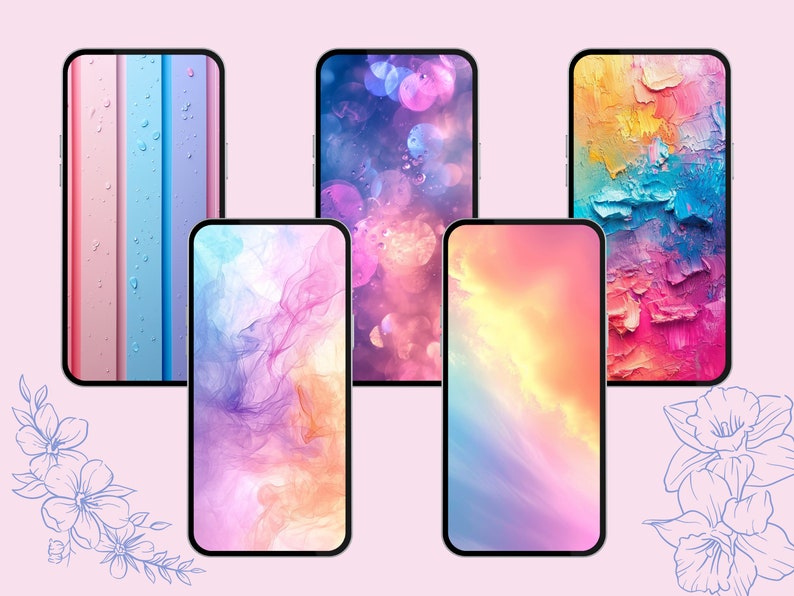 Pastel Colors Phone Wallpaper Bundle, Set of 5, Aesthetic, Pastelcore ...