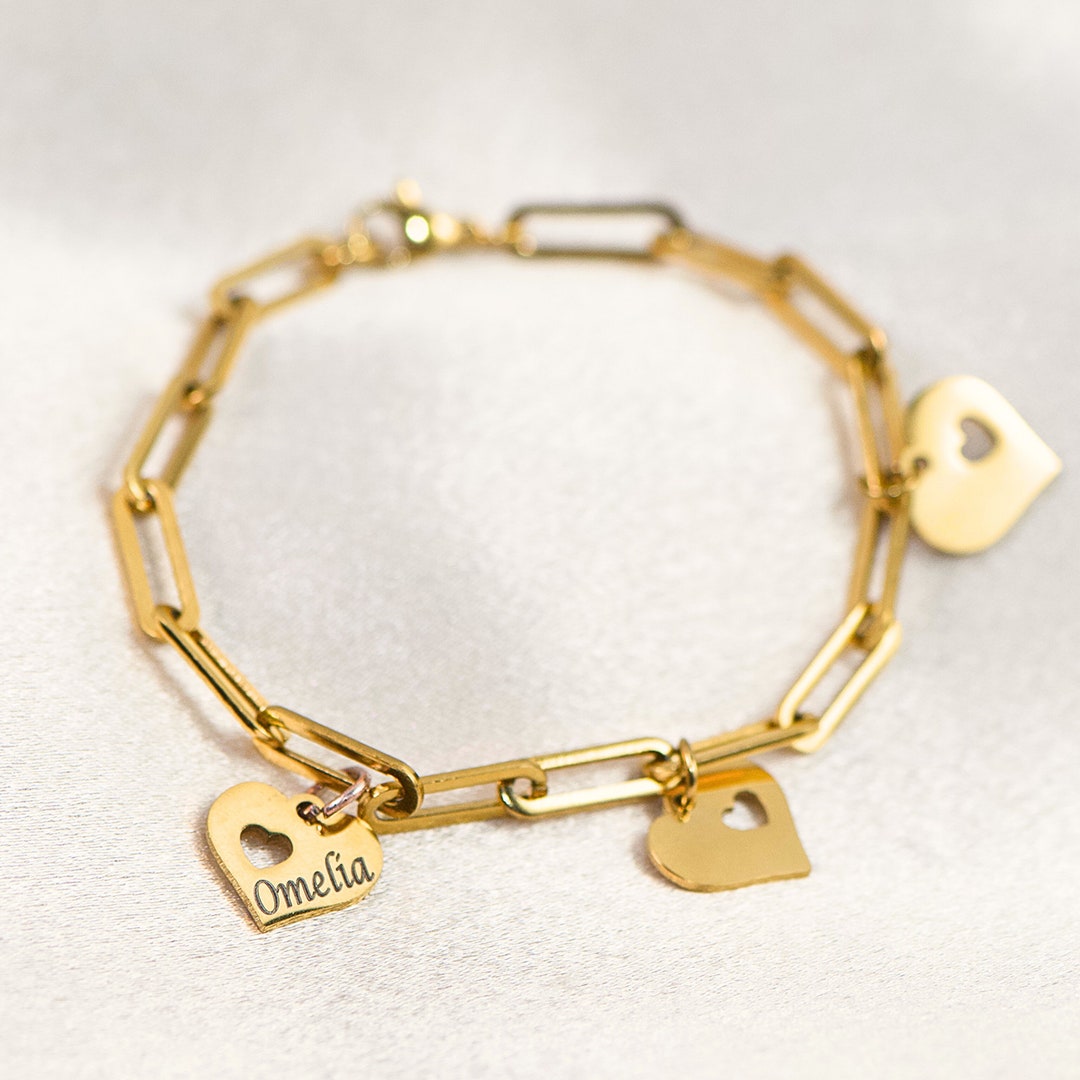 Customized Paperclip Bracelet With Personalized Heart Charms ...