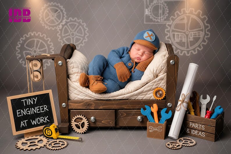 Newborn Digital Backdrop Engineer, Mechanic Baby Boy Background ...
