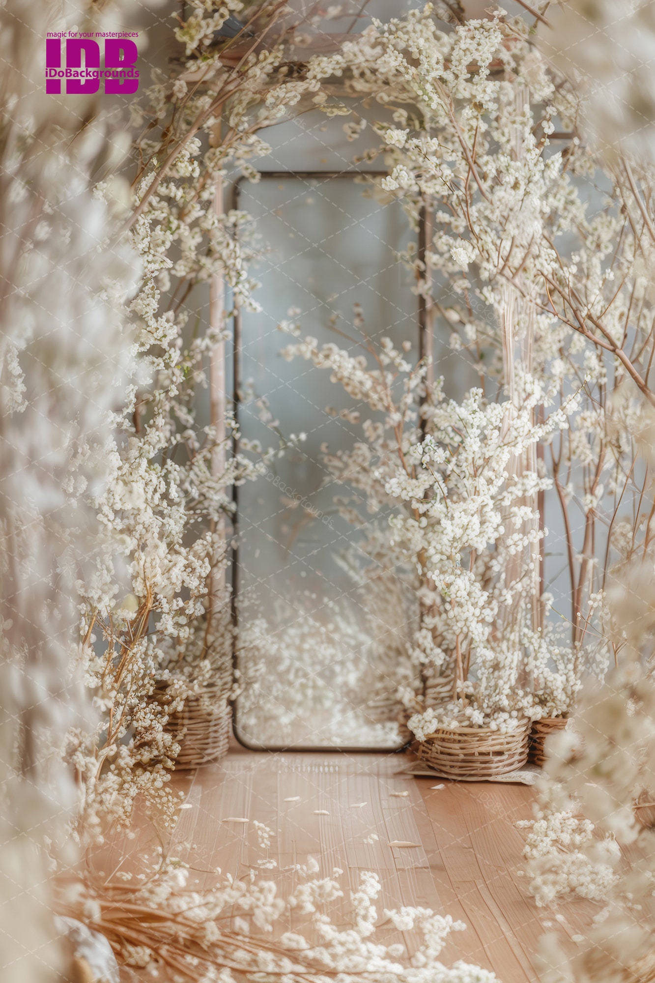 White Floral Spring Backdrop for Maternity and Portrait Photography ...
