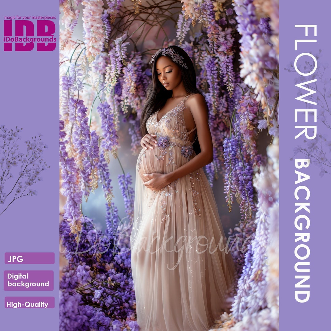 Purple Floral Spring Backdrop for Maternity and Portrait Photography ...