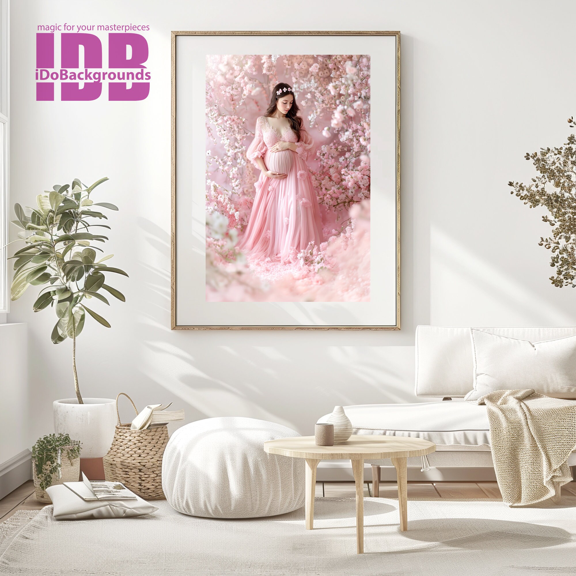 Pink Floral Spring Backdrop for Maternity and Portrait Photography ...