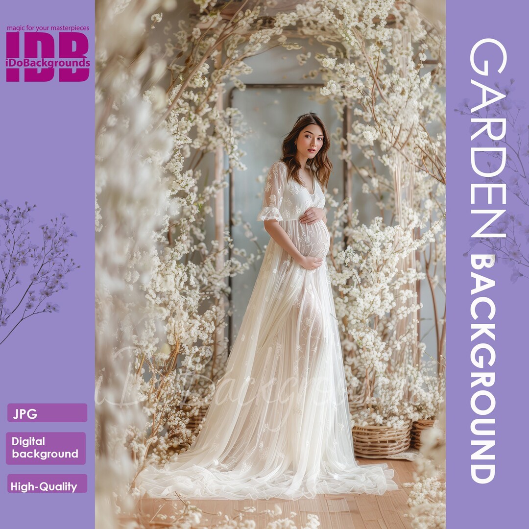 White Floral Spring Backdrop for Maternity and Portrait Photography ...