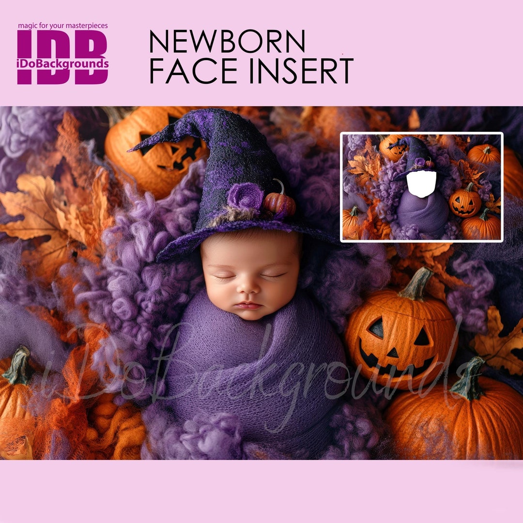 Halloween Newborn Digital Backdrop Face Insert, Baby Background, Baby ...