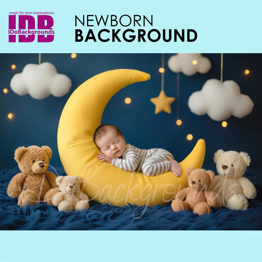 Moon Newborn Digital Backdrop, Crescent Moon Cloud Night Sky Baby ...