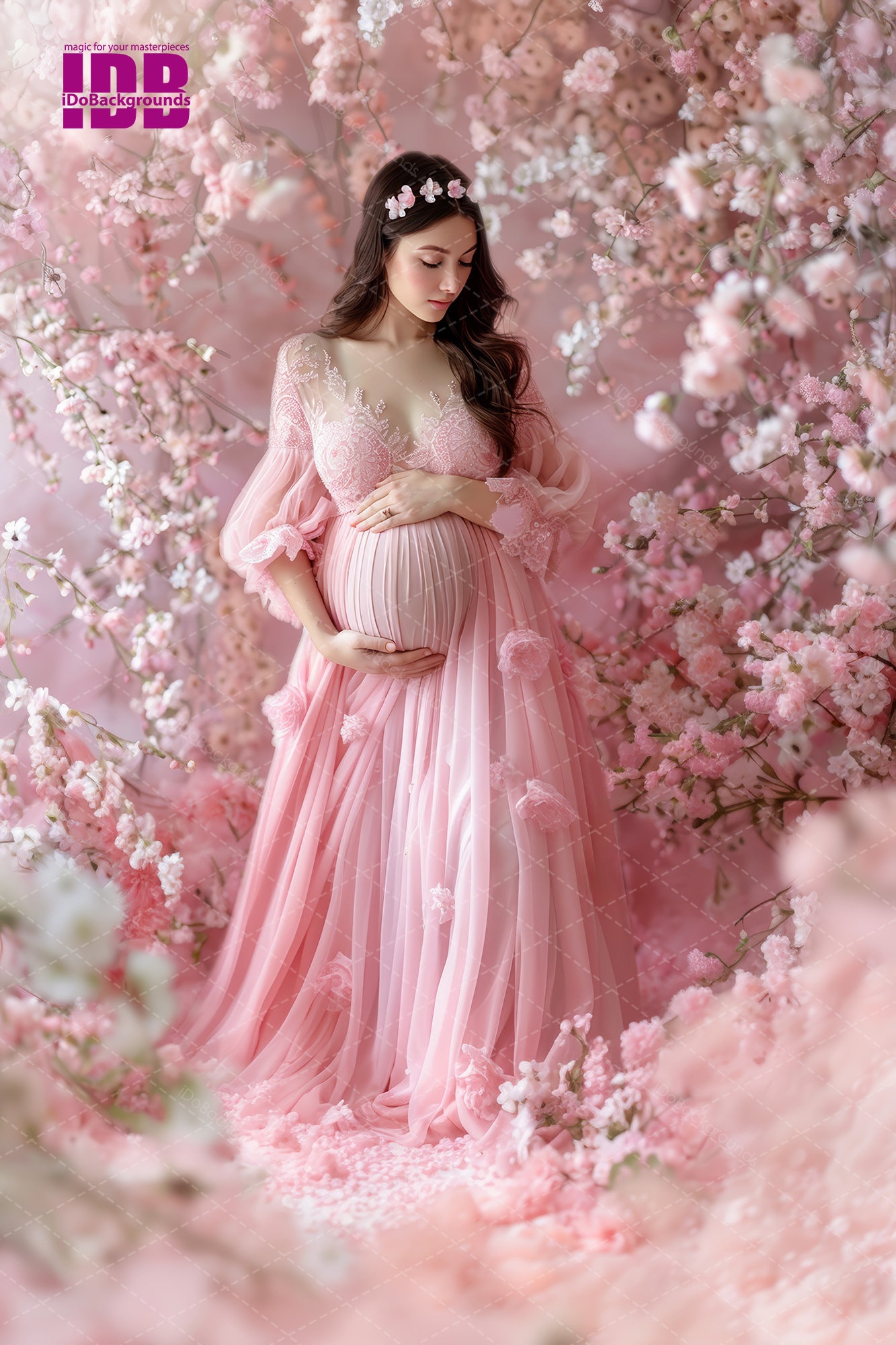 Pink Floral Maternity Photography Backdrop (digital) - Etsy