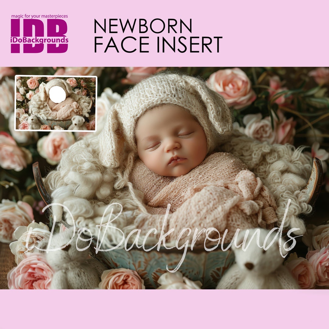 Newborn Digital Backdrop Face Insert, PNG Newborn Photography, Add Baby ...