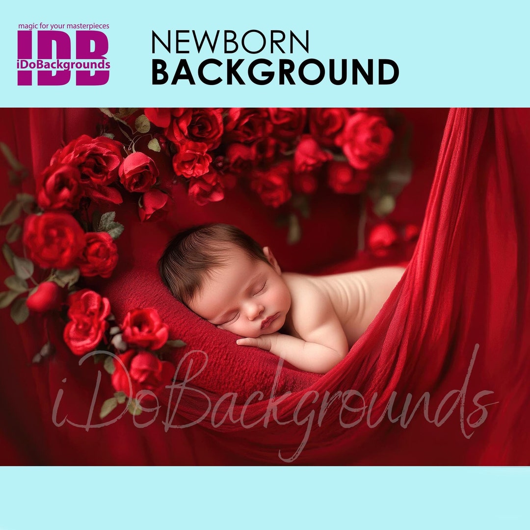Newborn Digital Backdrop, Elegance Red Rose Flowers, Baby Floral ...