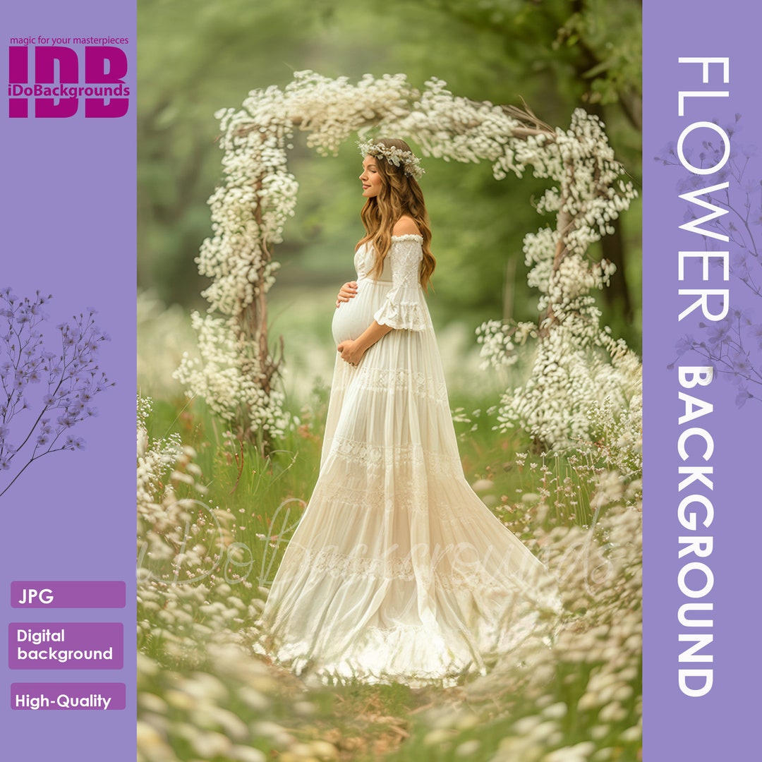 White Wildflower Floral Backdrop for Maternity & Portrait Photography ...