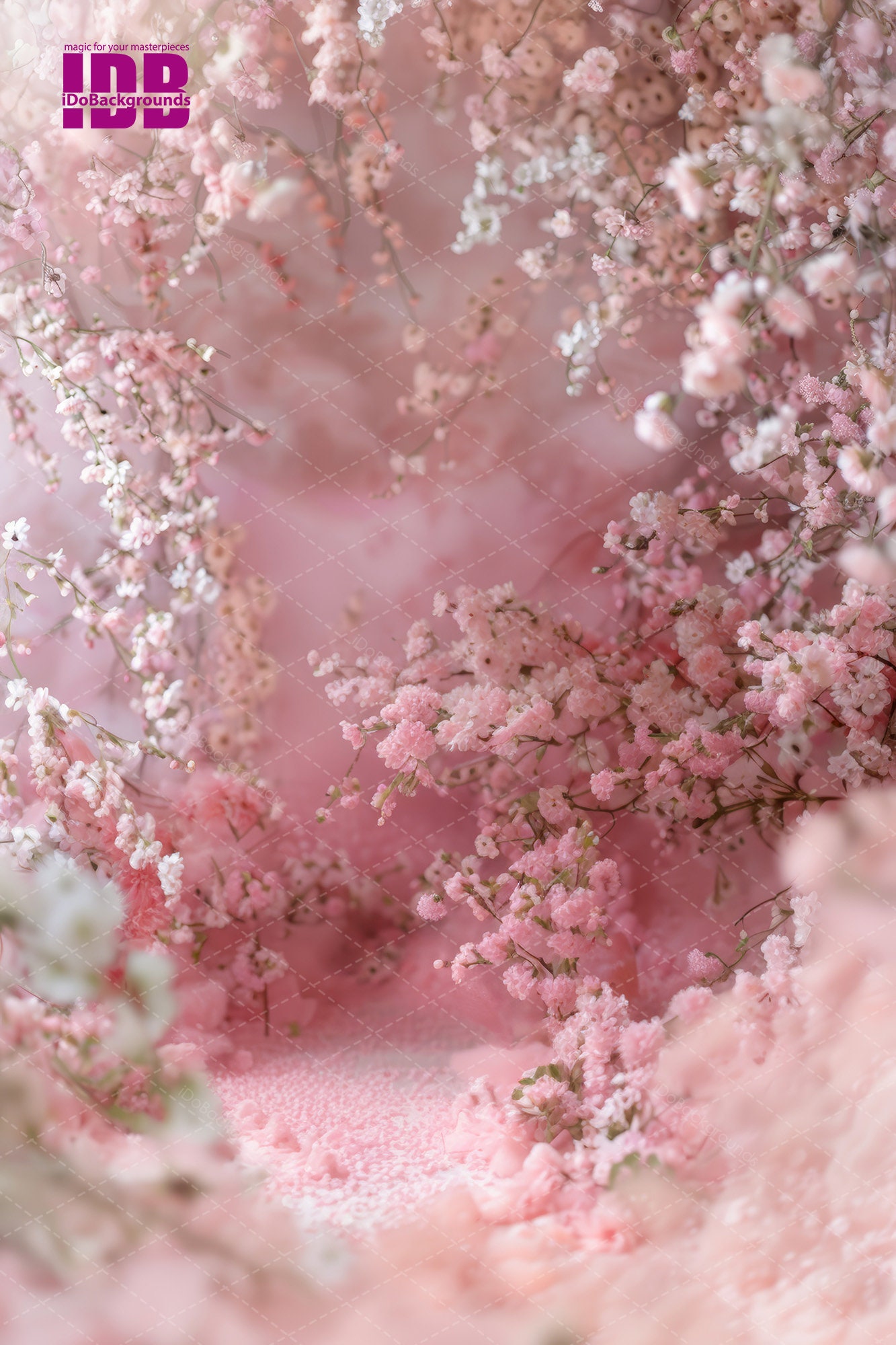 Pink Floral Spring Backdrop for Maternity and Portrait Photography ...