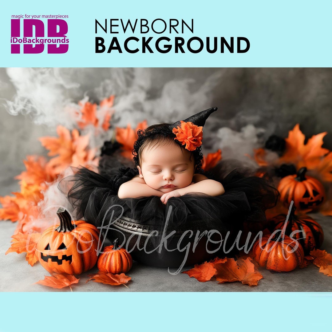 Halloween Newborn Baby Digital Backdrop, Autumn Fall Baby Background ...