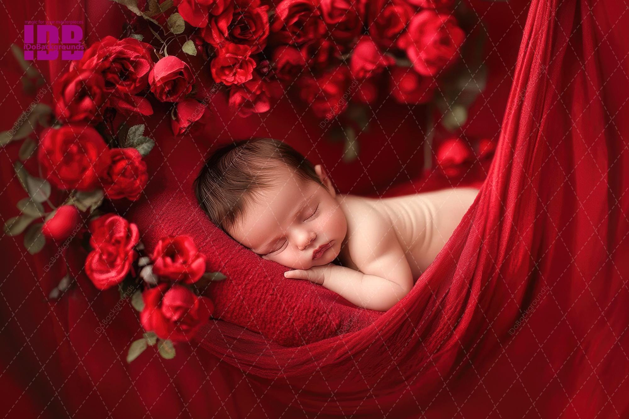 Newborn Digital Backdrop, Elegance Red Rose Flowers, Baby Floral ...