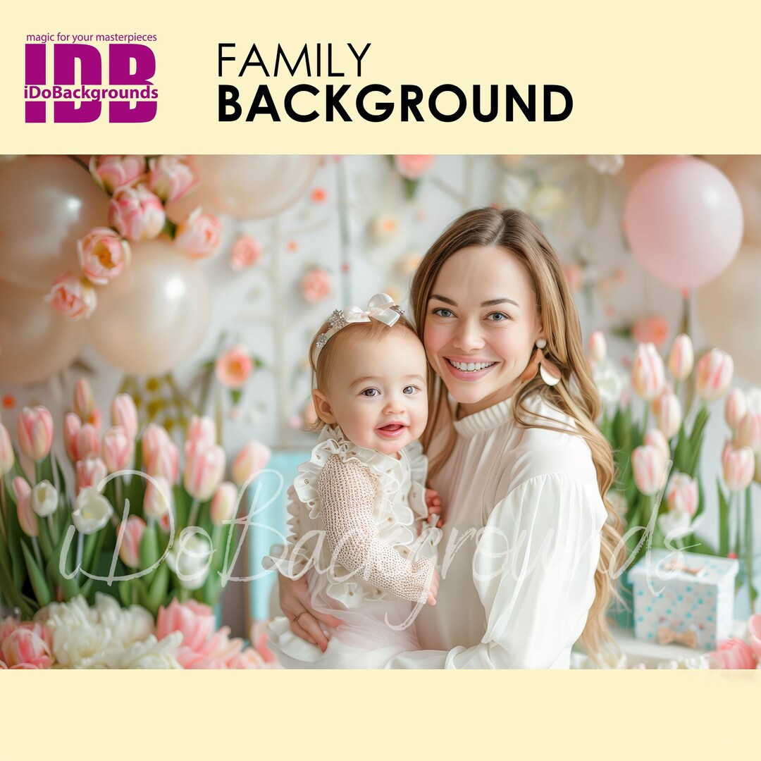 Mother's Day Digital Background, Mom & Me on Flowers and Balloon ...