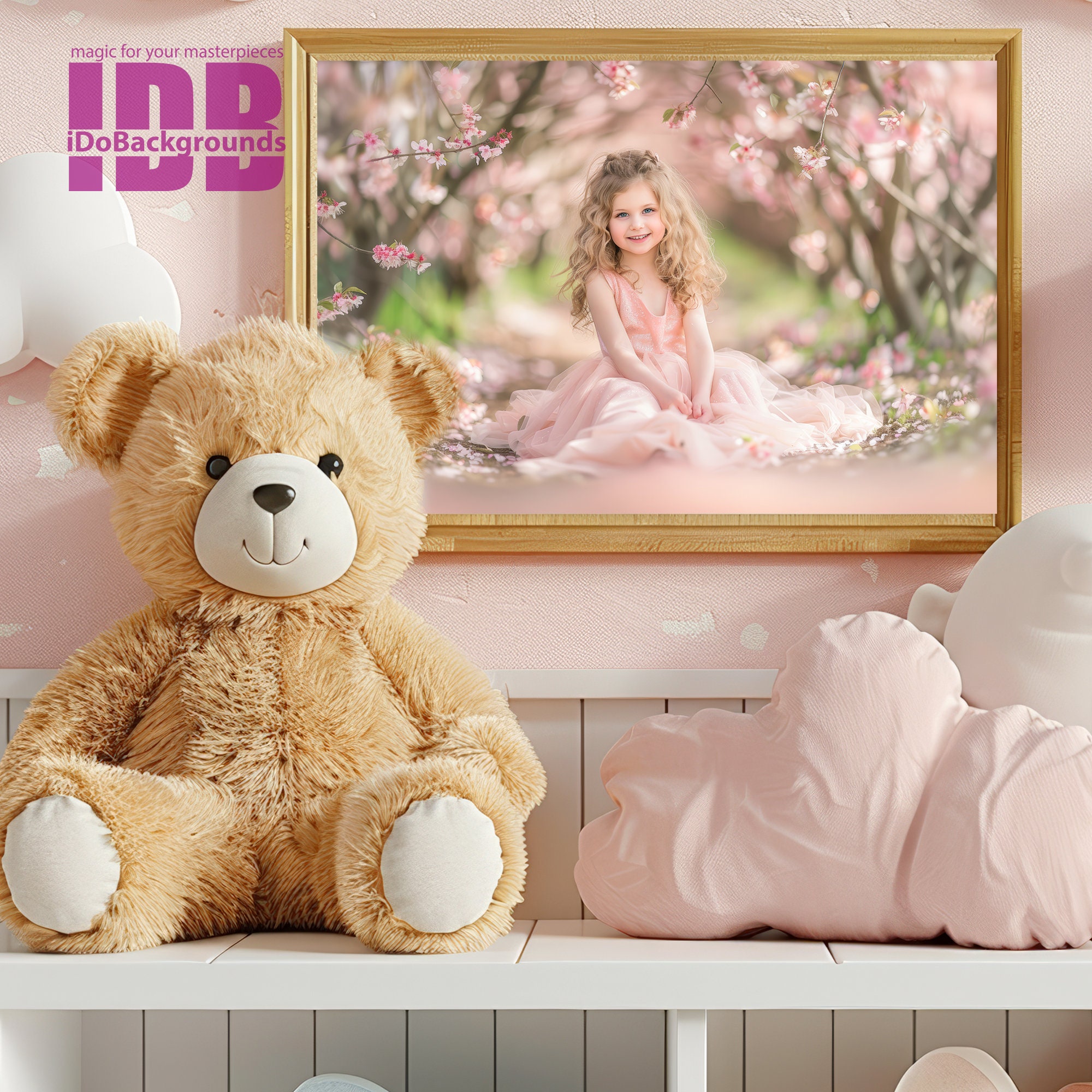 Pink Pathway Spring Flowers Digital Background, Spring Composite ...