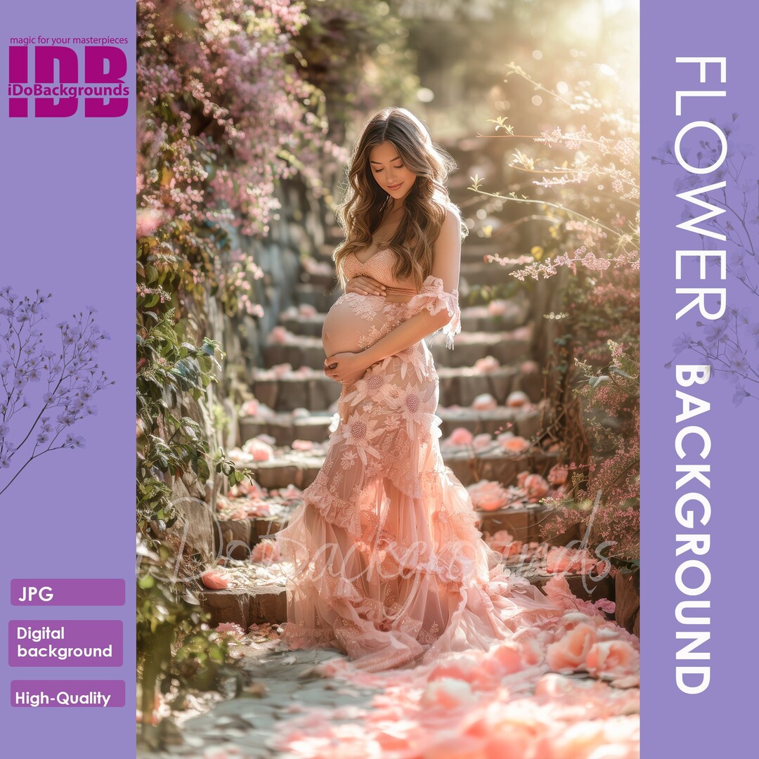 Pink Floral Spring Backdrop for Maternity and Portrait Photography ...