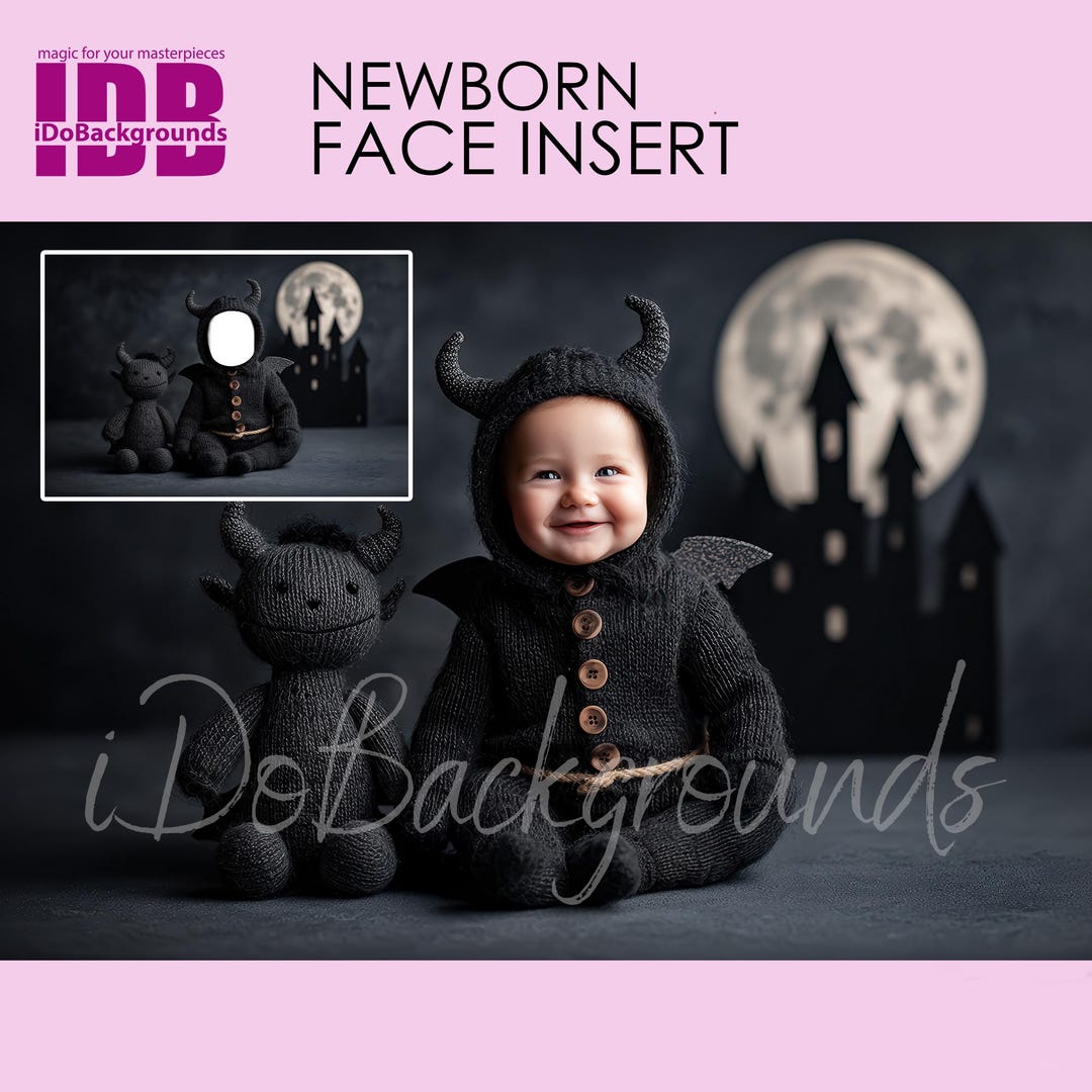 Halloween Baby Devil Digital Backdrop: Moon Castle, Face Insert (PNG ...