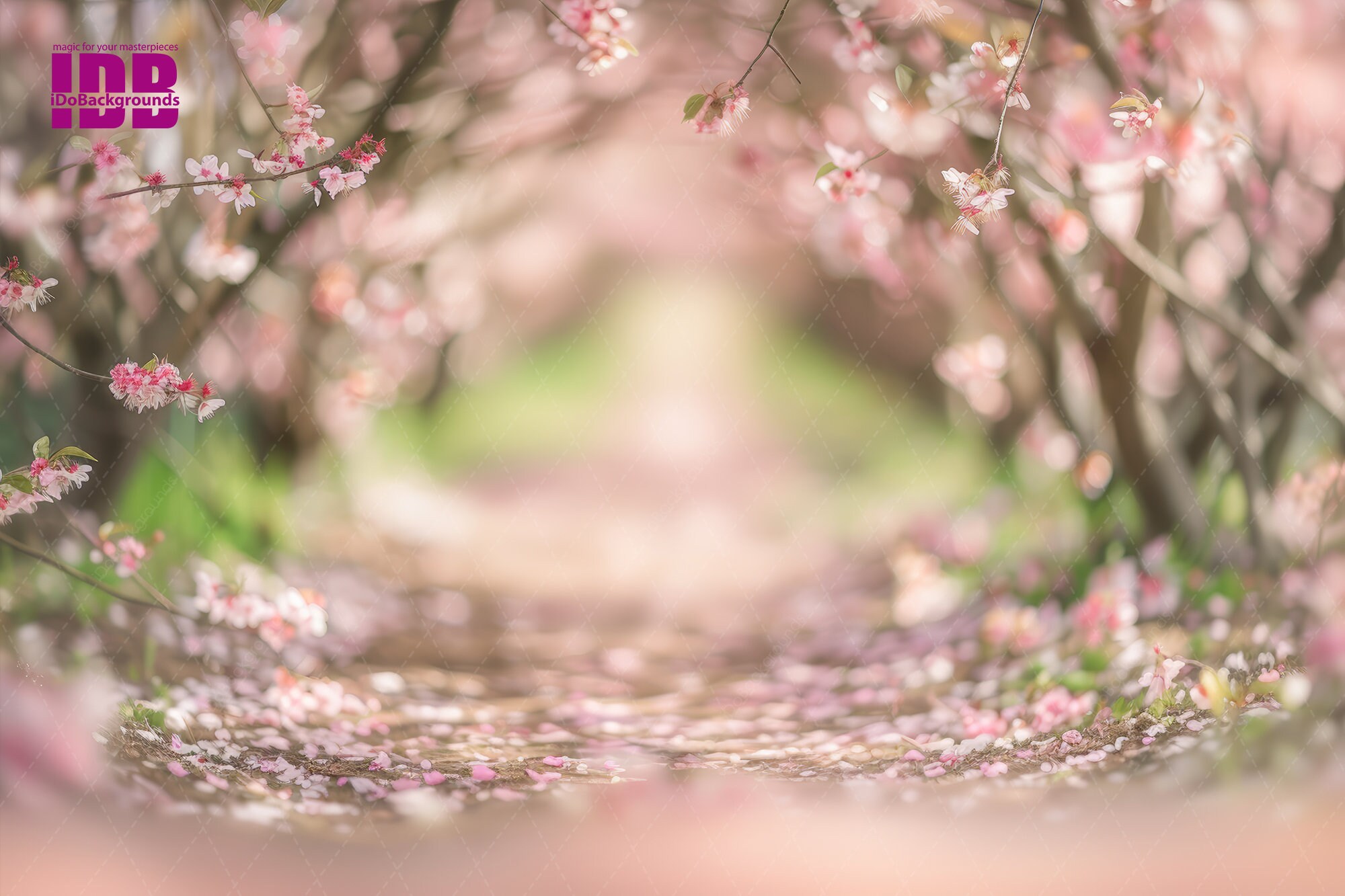 Pink Pathway Spring Flowers Digital Background, Spring Composite ...