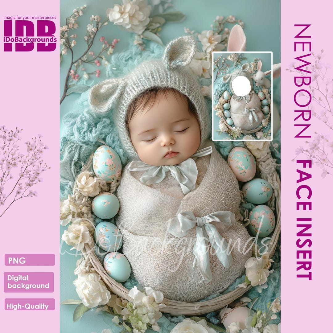 Easter Baby and Bunny Digital Background, Pastel Easter Backdrop ...
