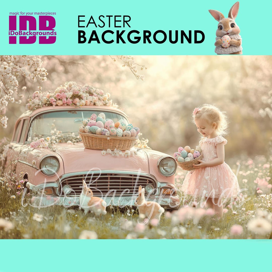 Easter Digital Backdrop, Easter Background, Portrait Kid and Bunny With ...
