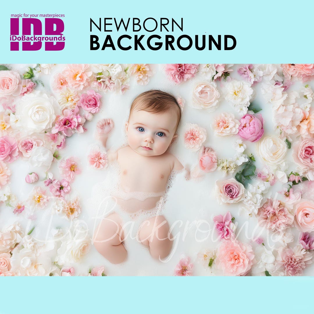 Newborn Digital Backdrop, Floral Milk Bath Newborn Background ...