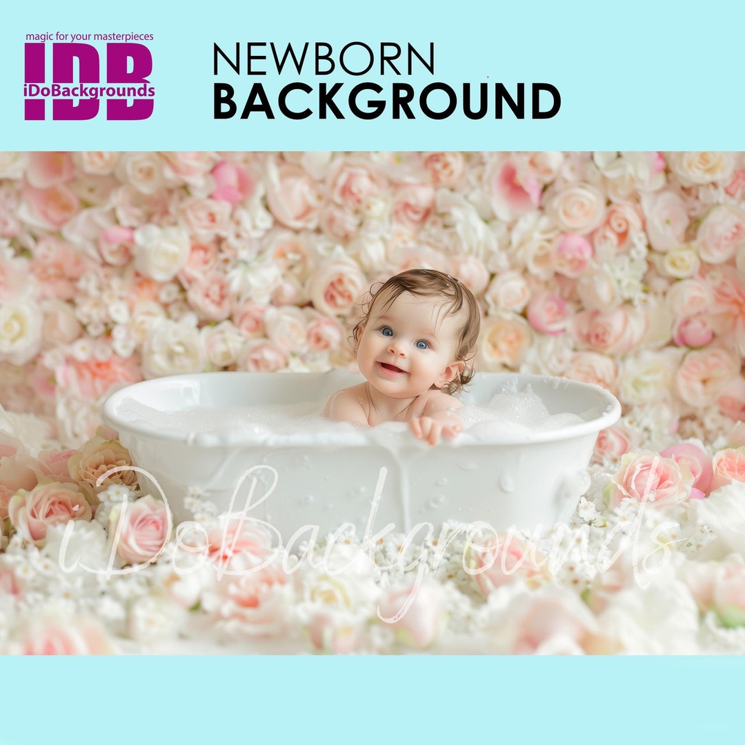 Baby Bathtub Flowers Digital Backdrop, Bathtub Bubble Shower Foam ...