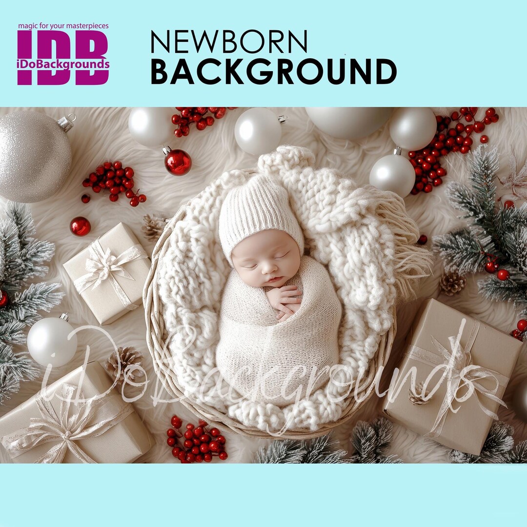 Christmas Newborn Digital Backdrop, Elegance Christmas Basket Bowl Baby ...