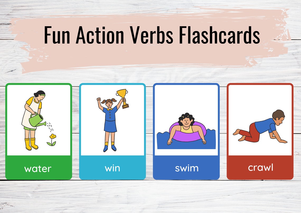Fun Action Verbs Flashcards,activity Cards for Kids,lifestyle Actions ...