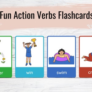 Fun Action Verbs Flashcards,activity Cards for Kids,lifestyle Actions ...