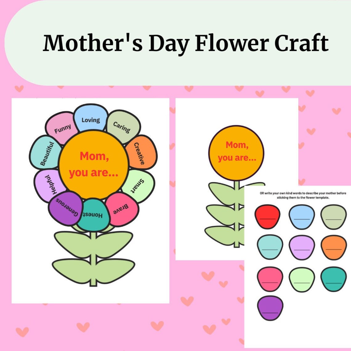 Mother's Day Flower Craft,printable Activity,mother's Day Bouquet Craft ...
