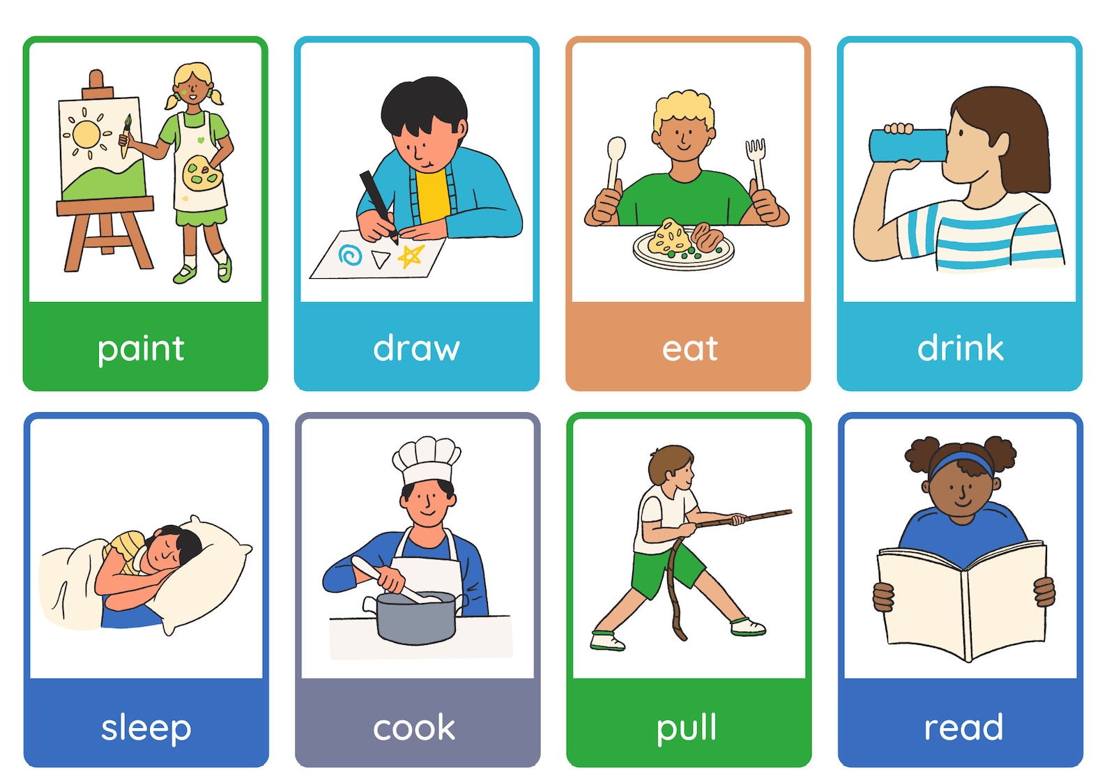 Fun Action Verbs Flashcards,activity Cards for Kids,lifestyle Actions ...