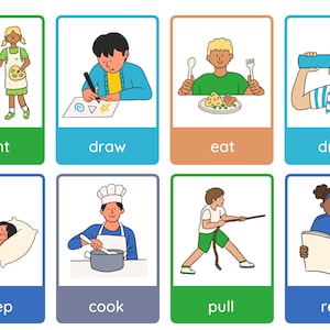 Fun Action Verbs Flashcards,activity Cards for Kids,lifestyle Actions ...