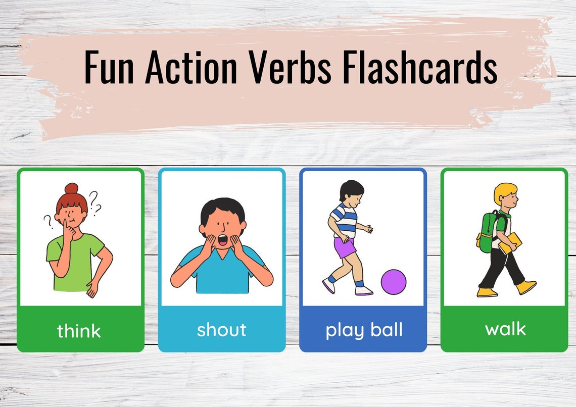 Fun Action Verbs Flashcards,activity Cards for Kids,lifestyle Actions ...