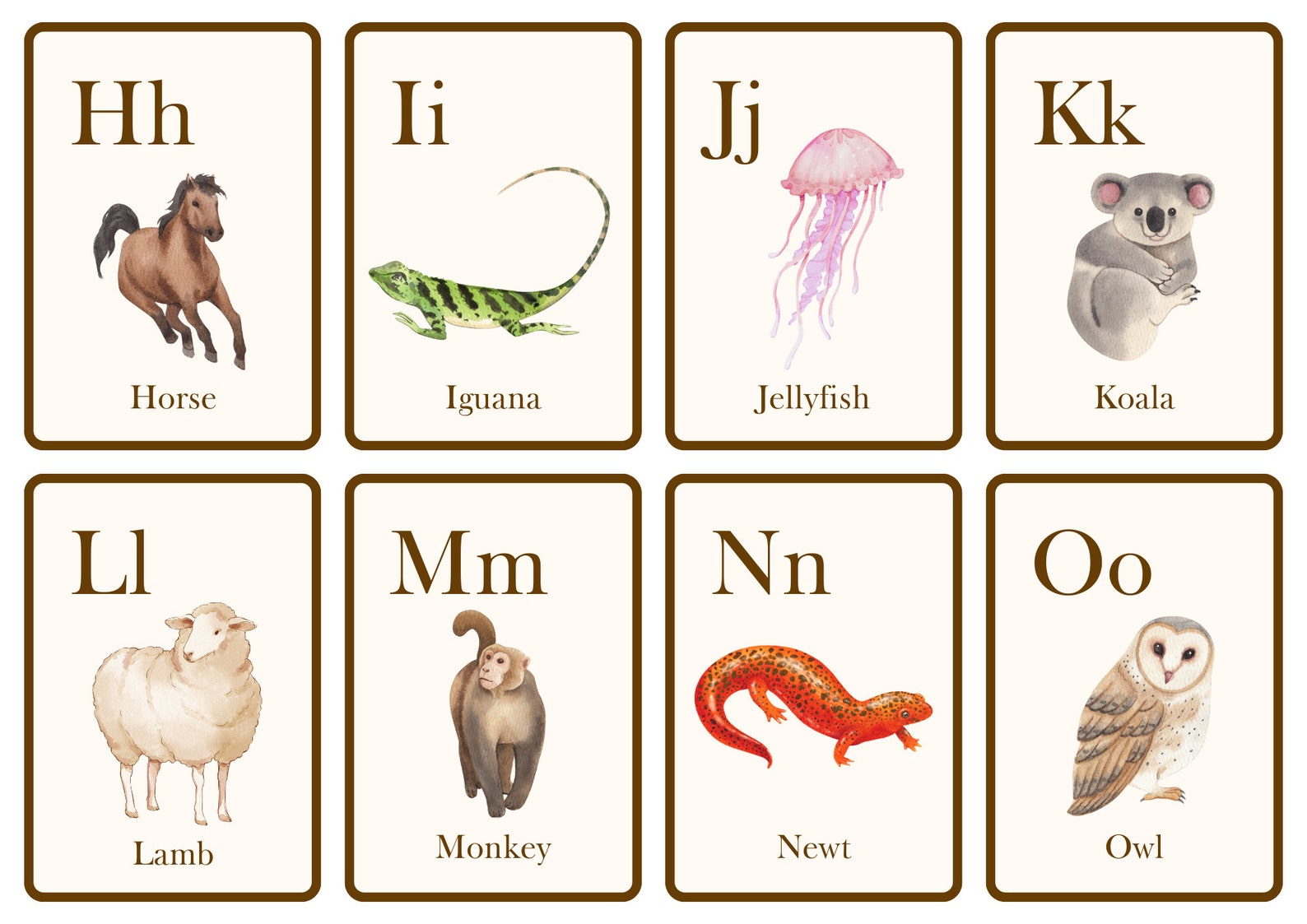Animal Alphabet Flashcards,cute Animal Alphabet Educational Learning ...